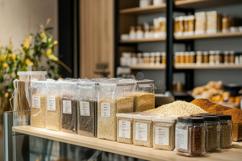 Display of Various Grains and Seeds in a Modern Store Setting Stock ...