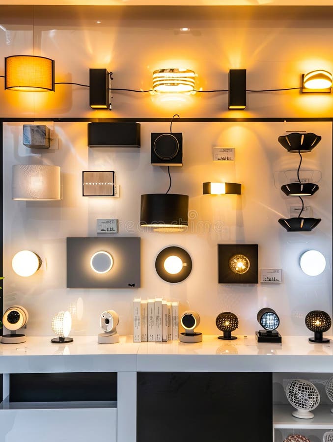 A Display of Various Lighting Fixtures in a Store Stock Photo - Image ...