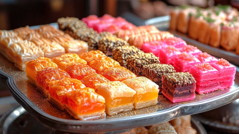 Display of Various Middle Eastern Sweets Like Baklava and Turkish ...