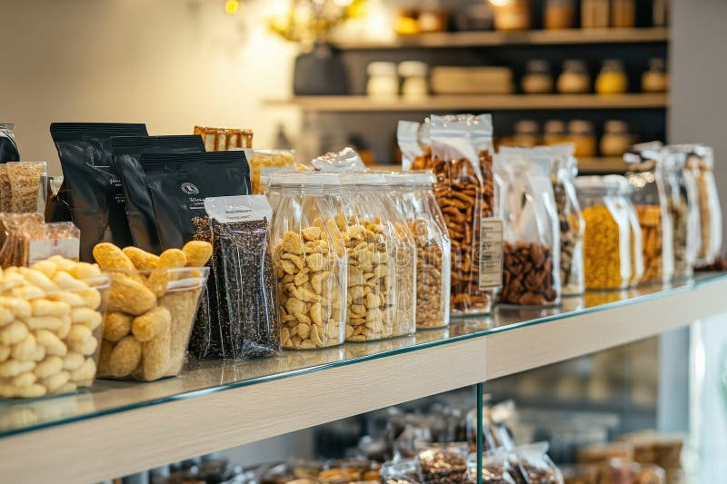 Display of Various Packaged Snacks in a Store Setting Stock ...