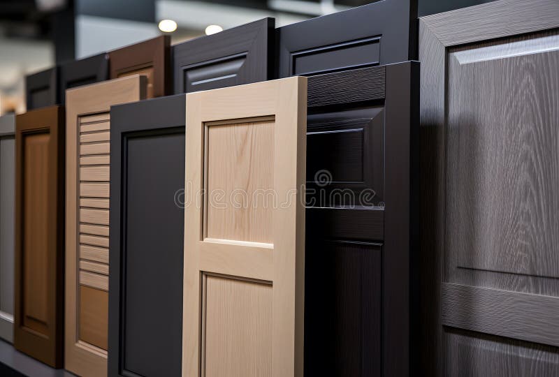 Kitchen Cabinet Door Display: Various Wood Textures and Colors Stock ...