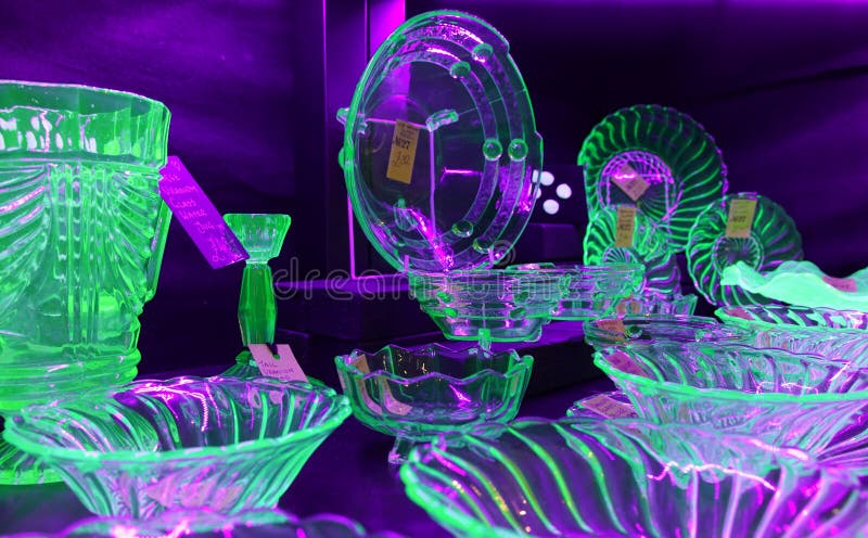 Display of Vintage Uranium Glass Objects Editorial Stock Image - Image ...