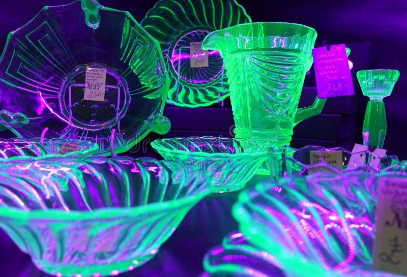 Display of Vintage Uranium Glass Objects Editorial Image - Image of ...