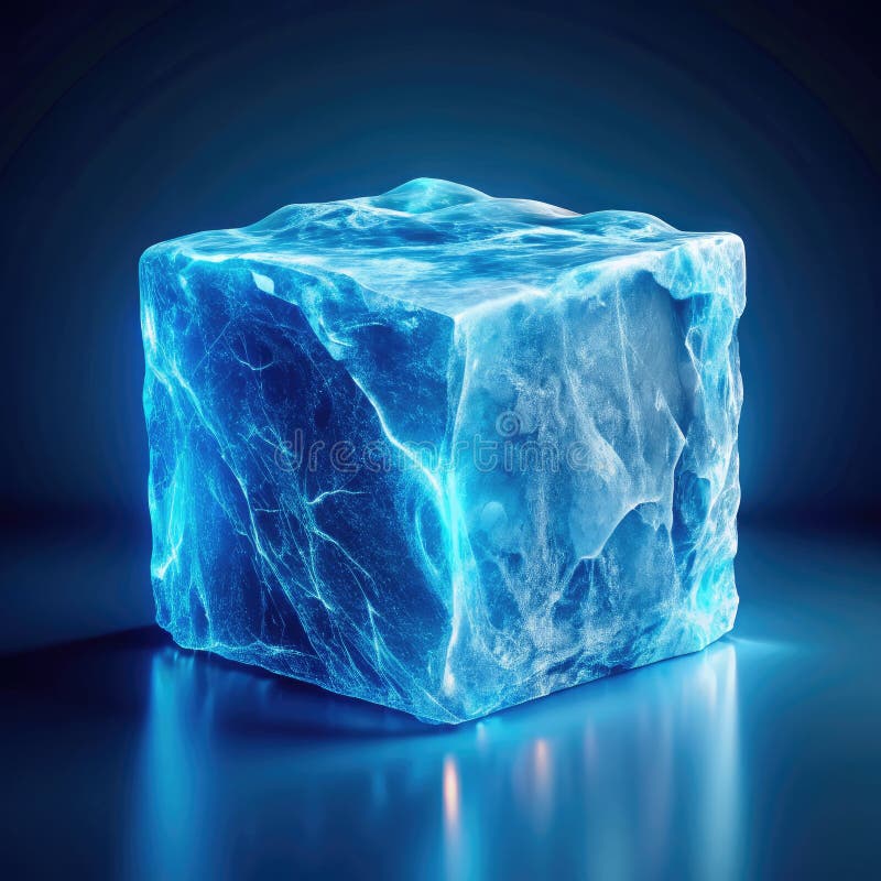 Display of White Ice Block with Blue Neon Veins Under Studio Lighting ...