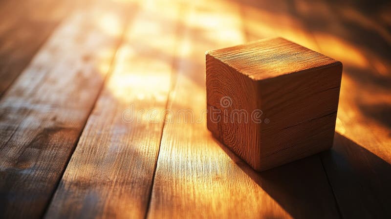 Display of a Wooden Cube, in a Rustic Room with Sunlight, Featuring a ...