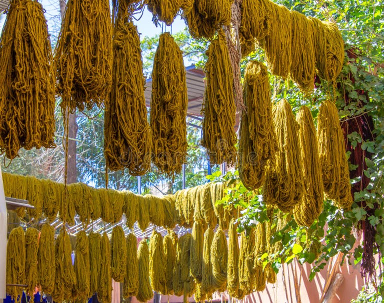 Display of Wool Drying in the Dyers Souk Stock Photo - Image of hanging ...