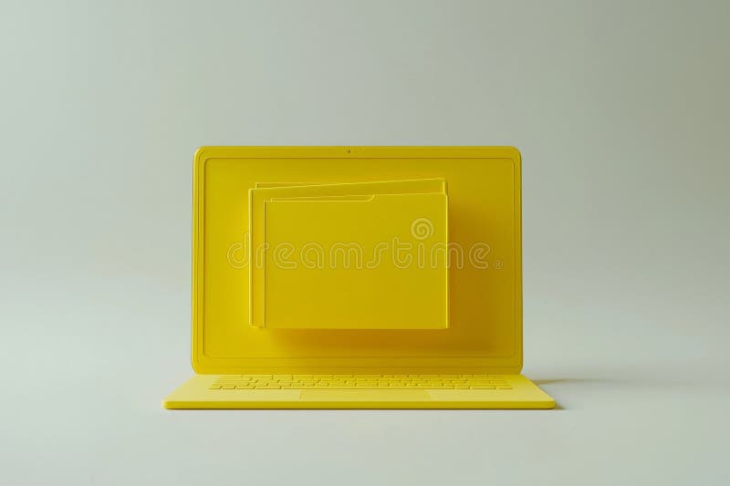 Display Yellow Folder Icon on Laptop Screen. 3D Rendering Stock ...