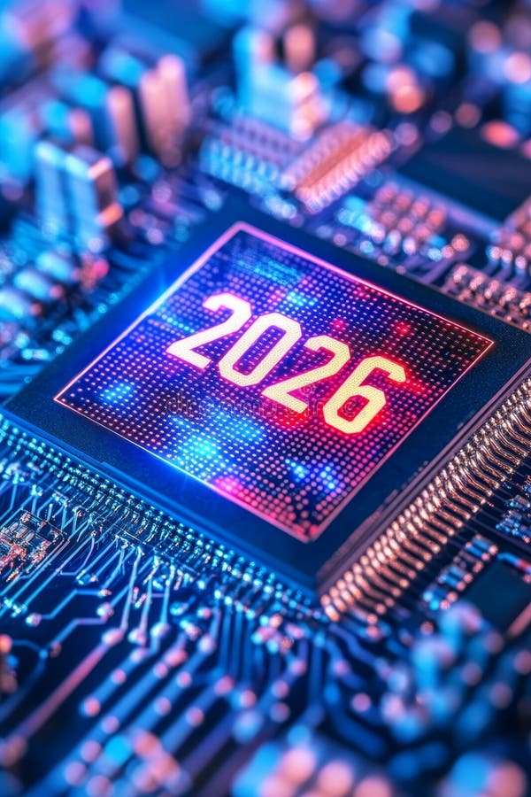 2026 Displayed on a Circuit Board, Symbolizing Technological ...