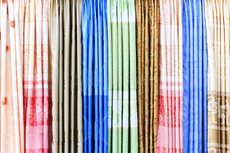 Displayed Curtains Samples in the Shop Stock Photo - Image of pattern ...