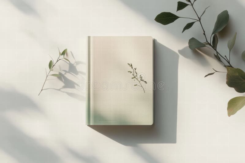 Minimalist Planner Mock Up with Subtle Grid Lines and Leaves on a Light ...