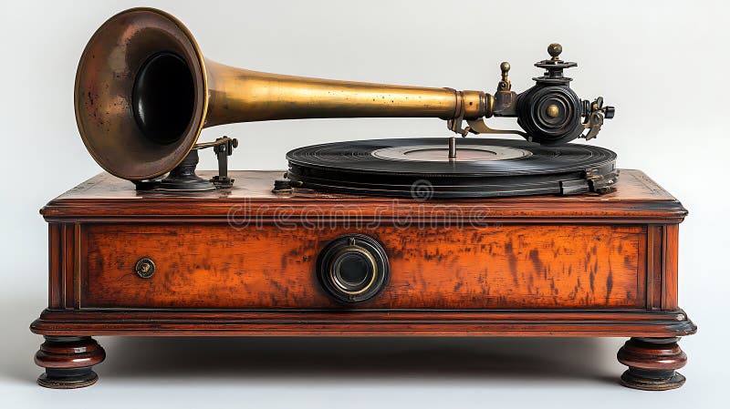 Antique Gramophone Phonograph with Wooden Cabinet Isolated on White ...