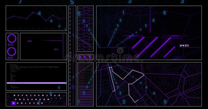 Displaying Animation of Futuristic Data Graphs with Geometric Patterns in Purple Stock Footage ...