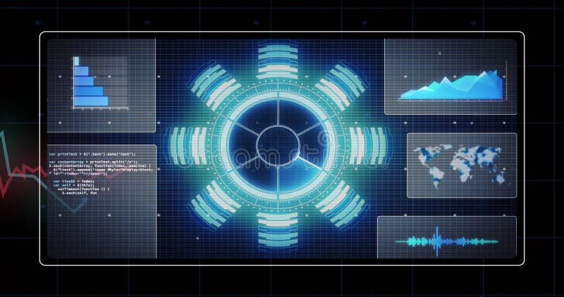 Displaying Animation of Futuristic Data Interface with Graphs and Digital Code Stock Video ...