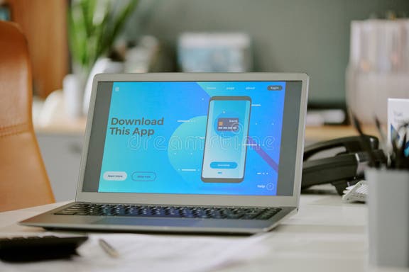 Displaying App Download Interface on Computer Screen Stock Image ...
