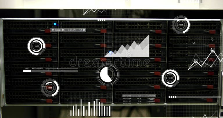 Displaying Blade Server Rack with Red Locking Tabs and Data ...