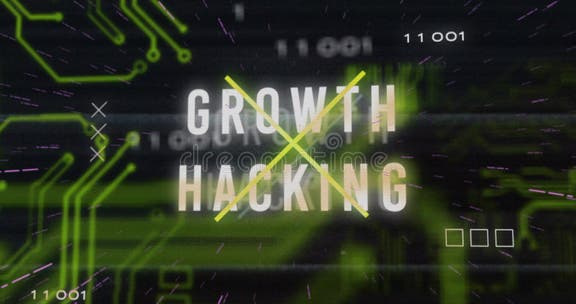 Displaying Bold Growth Hacking Text Glowing on Neon Circuit Interface ...