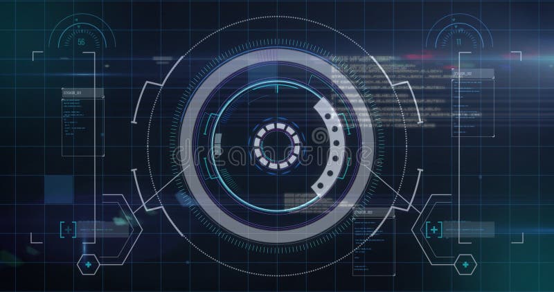 Displaying Central Circular HUD Rotating Over Sci-fi Dashboard Grid ...