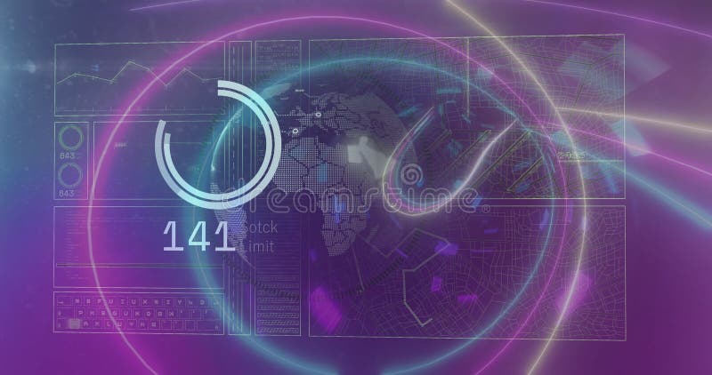 Displaying Circular Progress Chart Labeled 141 on Dashboard, with Keyboard Layout and Neon ...