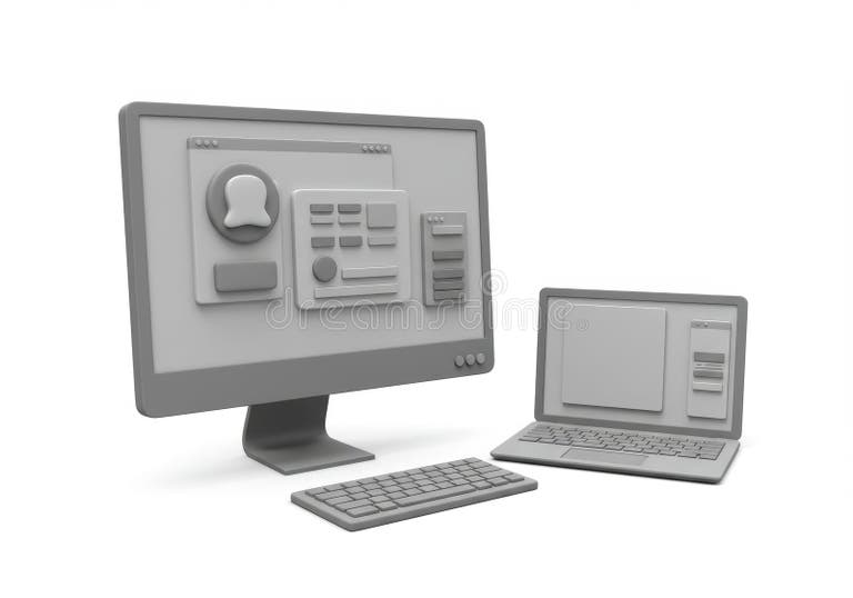 Displaying Computer Setup with Desktop and Laptop on White Background ...