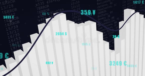 Displaying 3D Bars Tracing Line Graph with Floating Currency Symbols ...