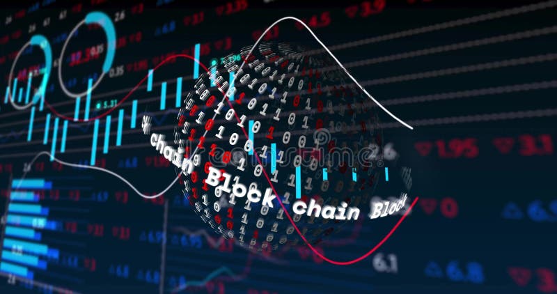 Displaying 3D Binary-digit Sphere on Dashboard, with Block Chain Text, Trend Lines, Chart ...