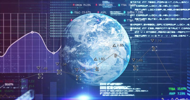 Displaying 3D Earth Globe Showing Data Markers and Trend Lines on Dashboard, with Code Blocks ...