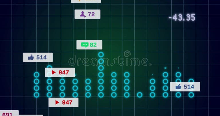 Displaying Data Chart on Screen, with Glowing Cyan Circles, Thumbs-up ...