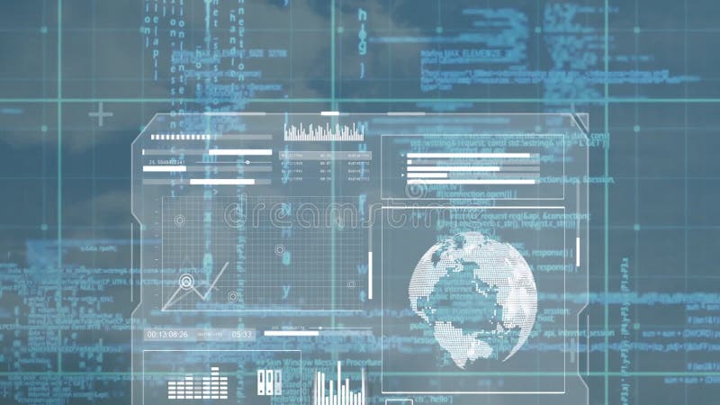 Displaying Data Charts and World Map, Digital Interface with Blue Coding Animation Stock Footage ...