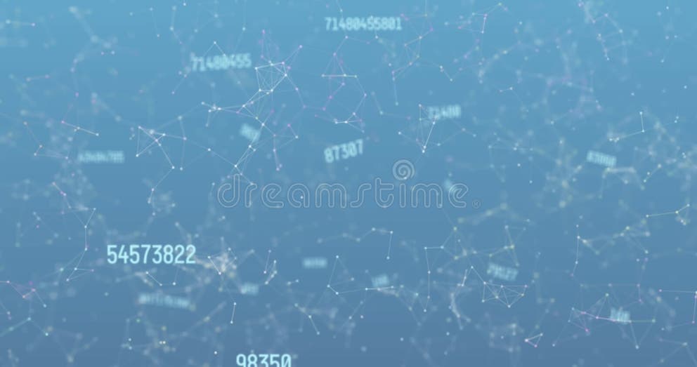 Displaying Data Network Floating in Virtual Space, with Glowing Nodes and Floating Numeric ...