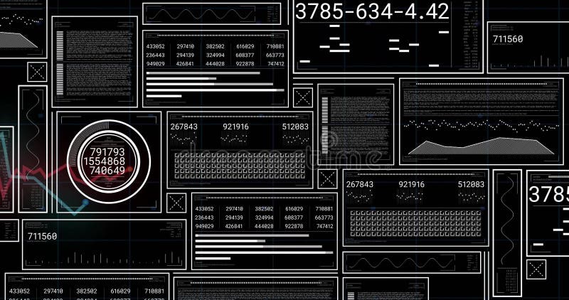 Displaying Digital Data Panels with Numbers, Graphs, and Charts, Black ...