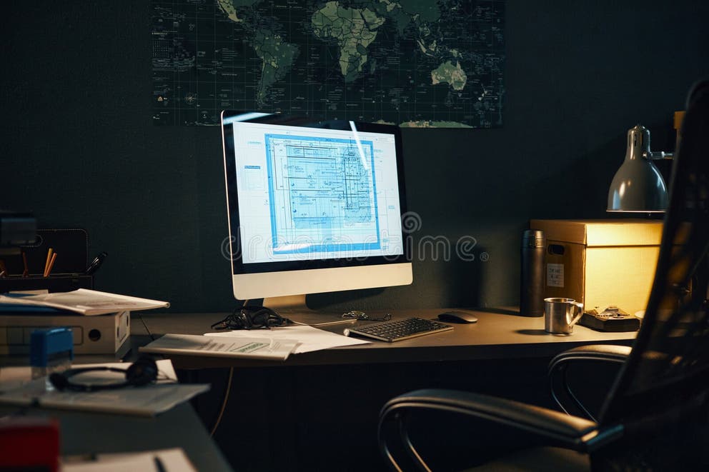 Displaying Digital Plans on Modern Office Computer Screen Stock Photo ...