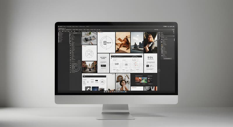 Displaying Digital Portfolio on Desktop Computer Screen in Minimalist ...