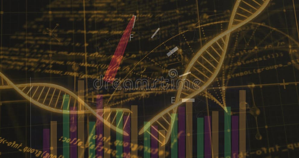 Displaying DNA Double Helix Winding Across Screen with Bars, Code ...