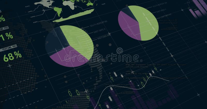 Displaying Financial Data Analysis, Pie Charts and Graphs Over World Map Animation Stock Footage ...