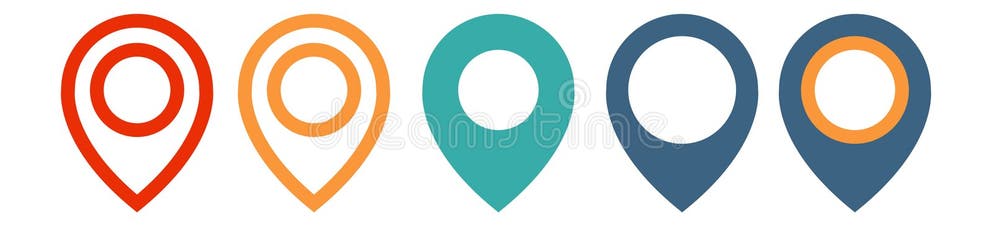 Displaying Five Map Location Pointers in Various Colors and Graphic ...