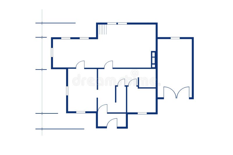 Displaying Flat Design Floor Plan Showing Blue Walls, Doors, Windows ...