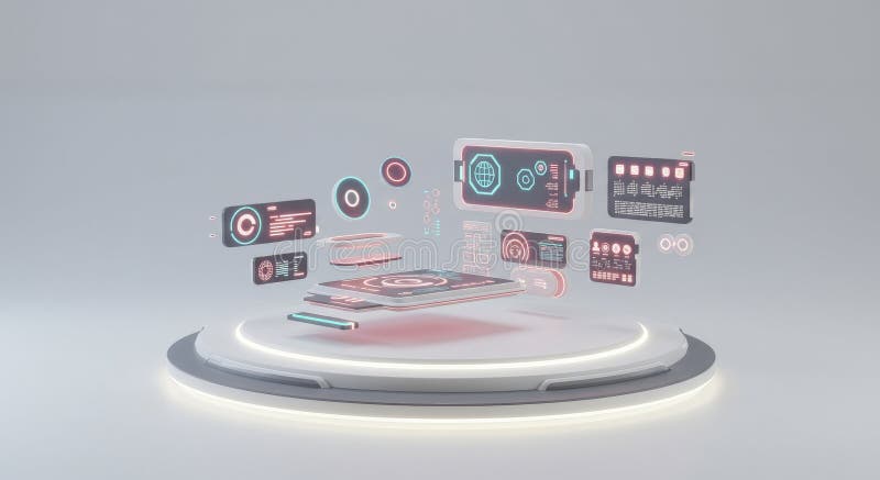Displaying Futuristic Technology Interface Elements on a Illuminated ...