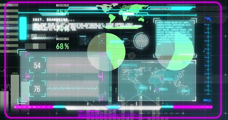 Displaying Global Data Analytics, Digital Interface Showing Maps and Graphs Animation Stock ...