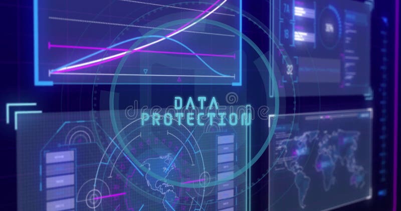 Displaying Glowing DATA PROTECTION Overlay in Cybersecurity Control ...