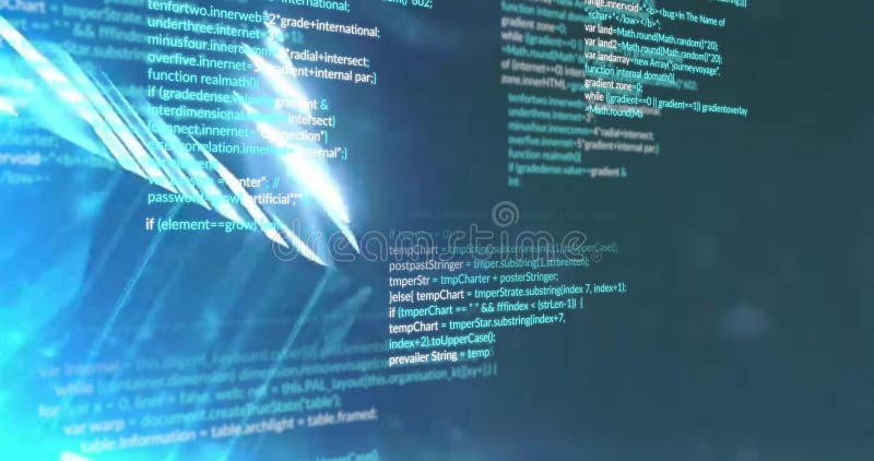 Displaying Glowing JavaScript Code Lines on Digital Code Editor Screen, with Abstract Light ...