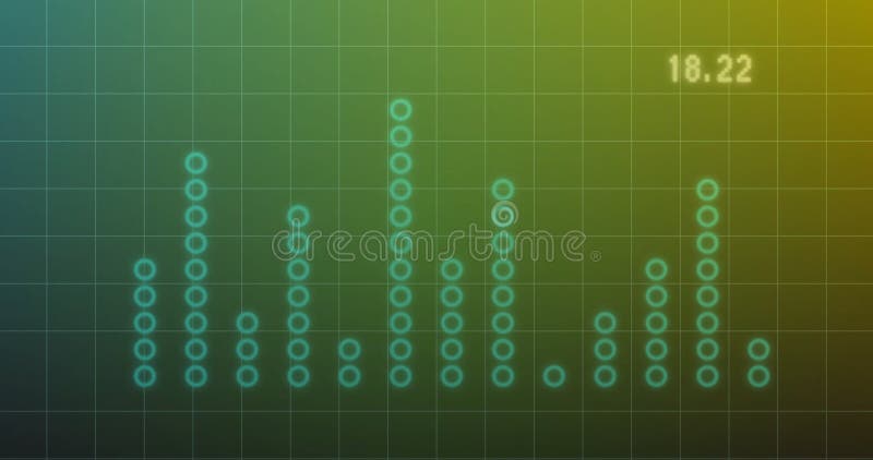 Displaying Glowing Turquoise Circle Columns on Digital Interface with Faint Grid Lines, Label 18 ...