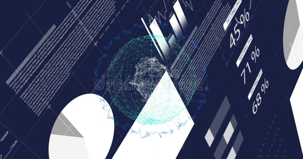Displaying Glowing Wireframe Sphere on Dashboard with Pie Chart, Text ...