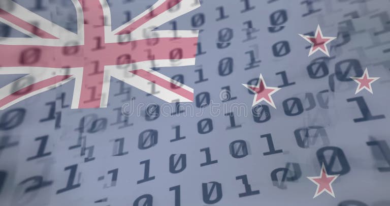 Displaying Graphic Overlaying Binary Code Grid in Data Matrix, Featuring Union Jack and Red ...