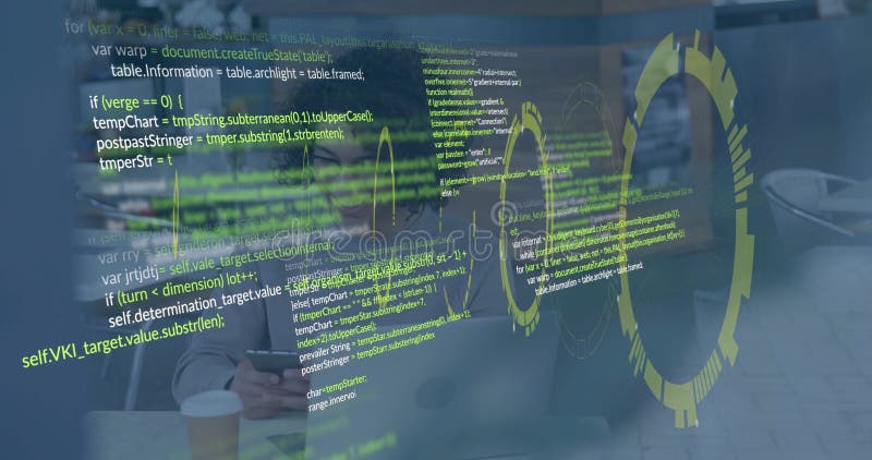 Displaying Green Coding Text and Animation, Person Smiling Behind Transparent Screen Stock Video ...