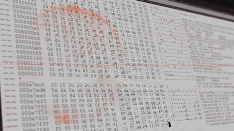 Displaying Hexadecimal Code on Computer Screen with Red Highlighting and Animation Stock Footage ...