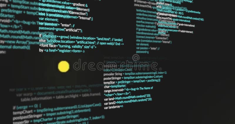 Displaying Highlighted JavaScript Code on Computer Monitor in Dark Editor, with Yellow Circle ...
