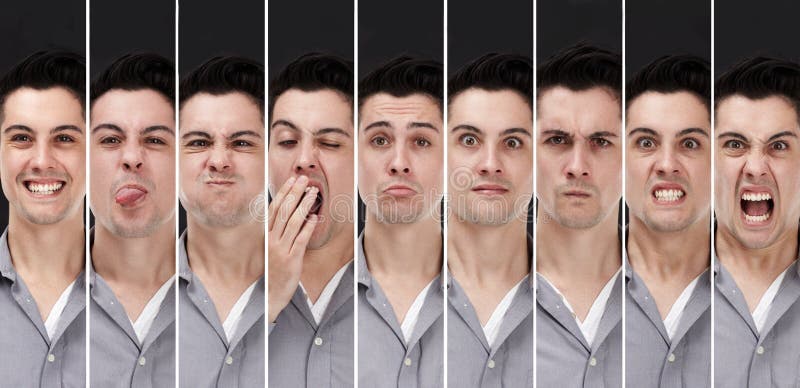 Displaying His Many Moods. Composite Image of a Young Man Displaying ...