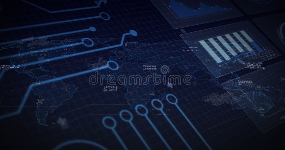 Displaying Holographic World Map Overlay on Control Panel, with Blue ...