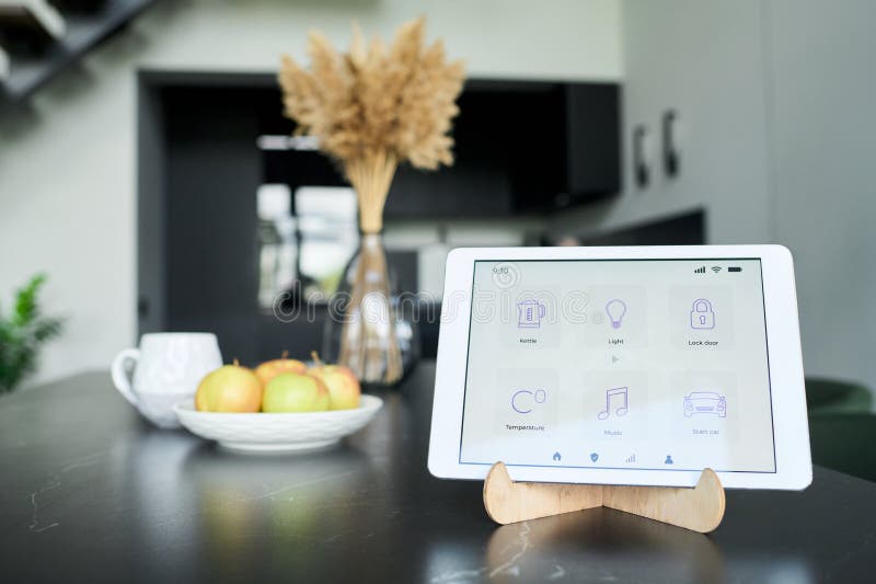 Displaying Home Automation Control Tablet Device in Kitchen Stock Photo ...
