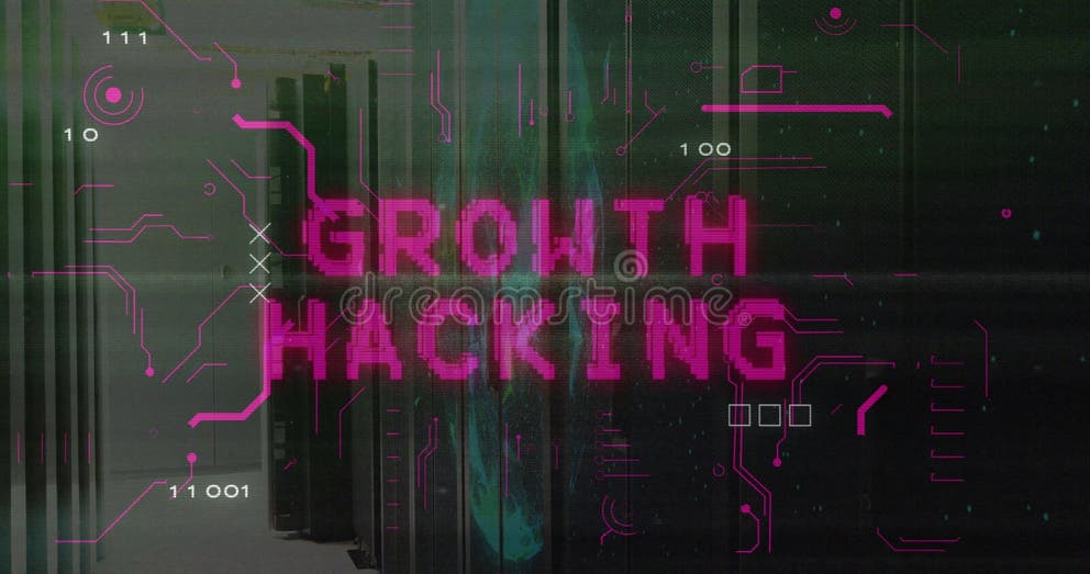 Displaying Magenta GROWTH HACKING Glitching Over Servers at Data Center ...